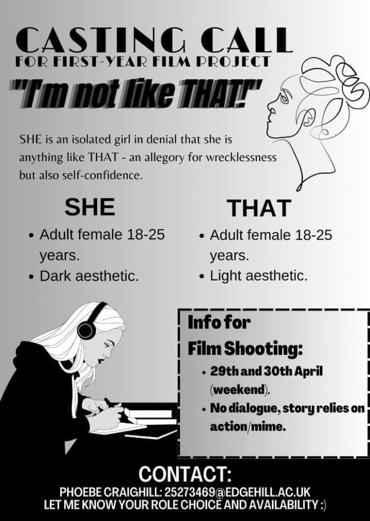 Casting Call For First Year Film Project She • Adult Female 18 25 Years • Dark Aesthetic That