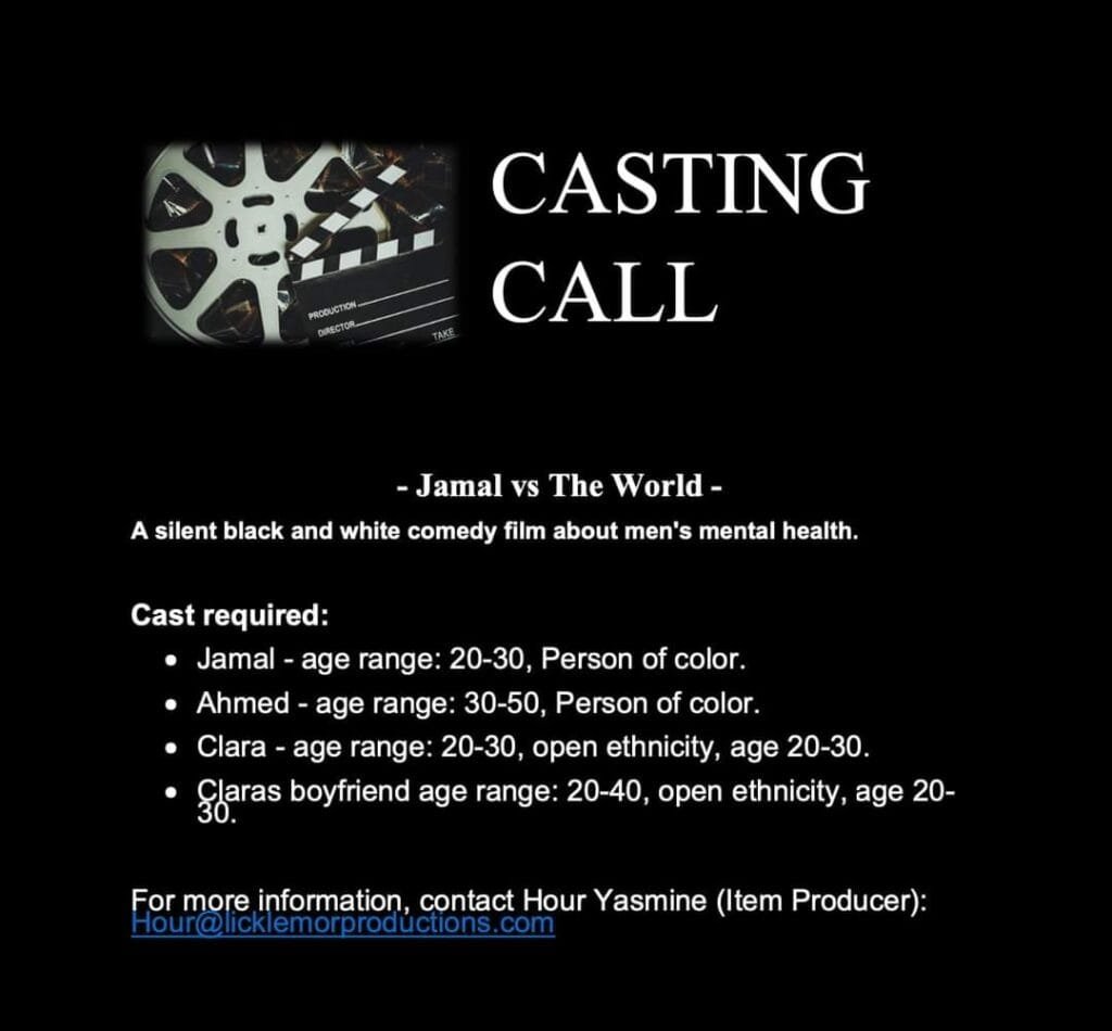 CASTING CALL - Jamal vs The World - A silent black and white comedy ...